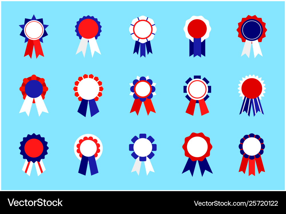 Colored badge emblem awards set with ribbon Vector Image