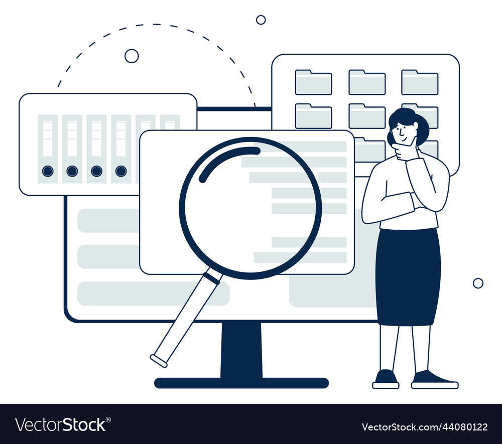 Data search concept woman looking for files Vector Image