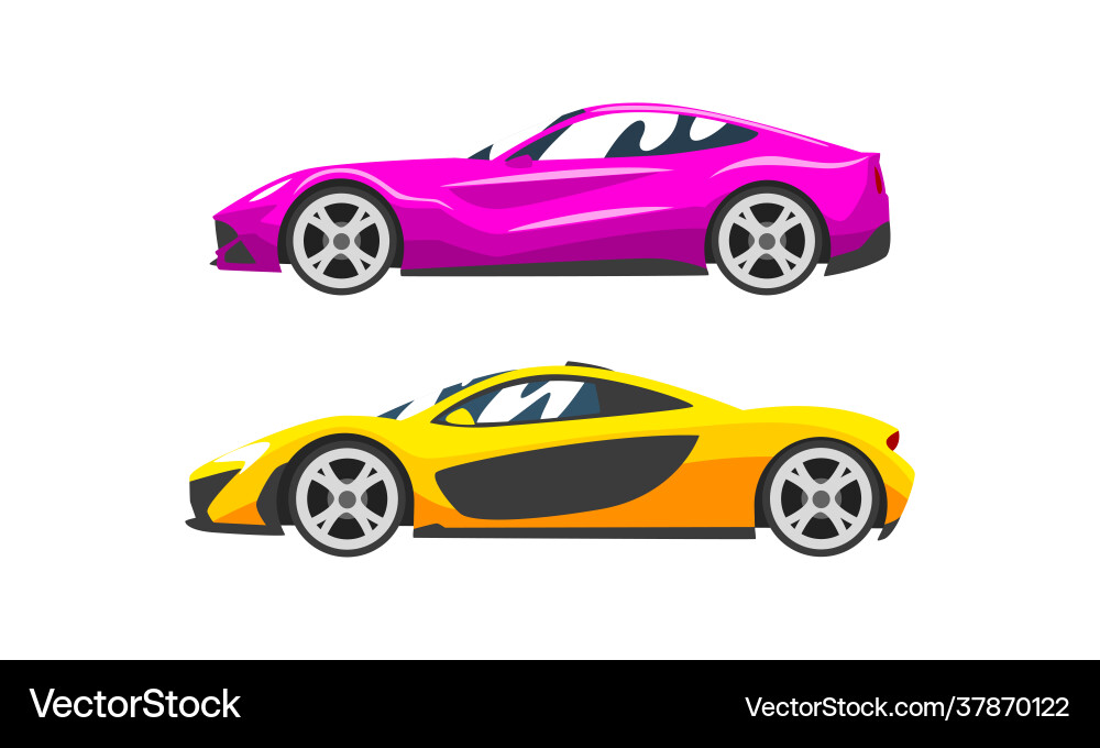 Set fast motor racing cars side view Royalty Free Vector
