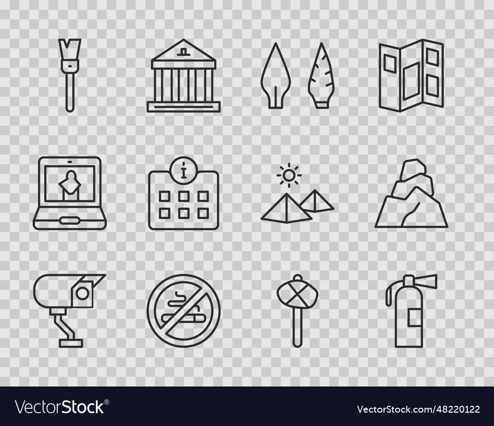 Set Line Security Camera Fire Extinguisher Stone Vector Image
