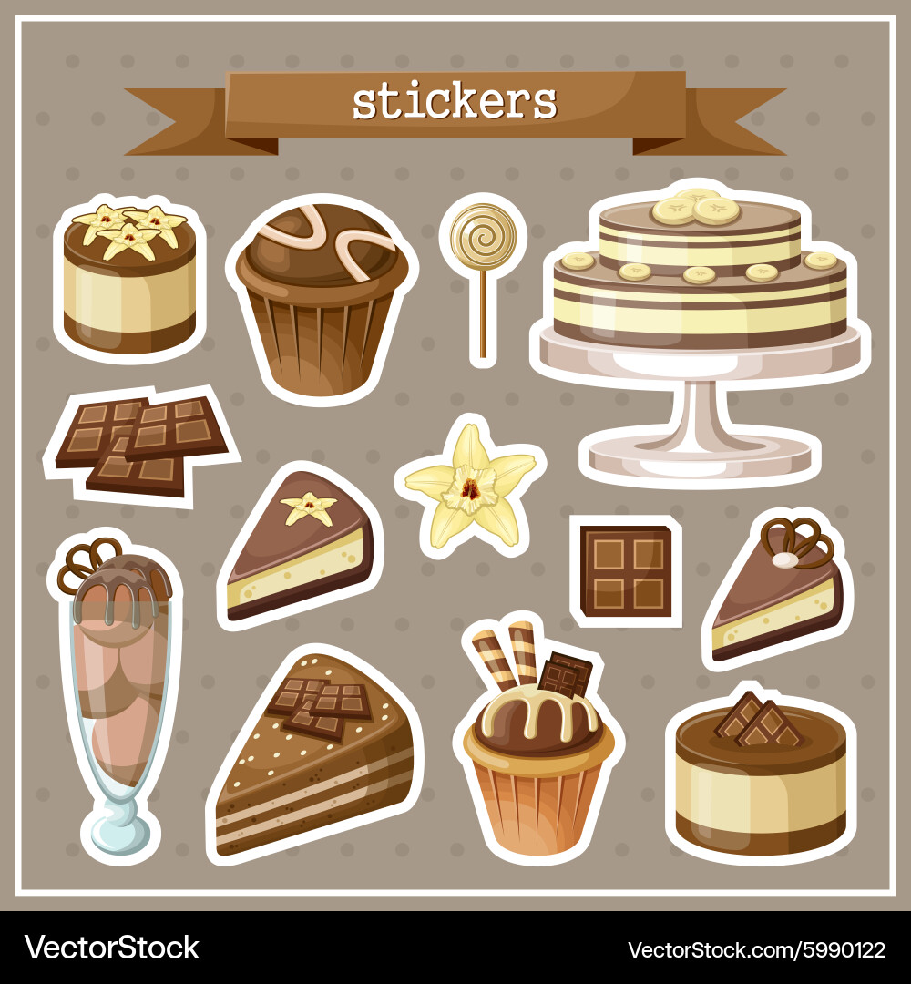 Set stickers with sweets cakes ice cream and Vector Image