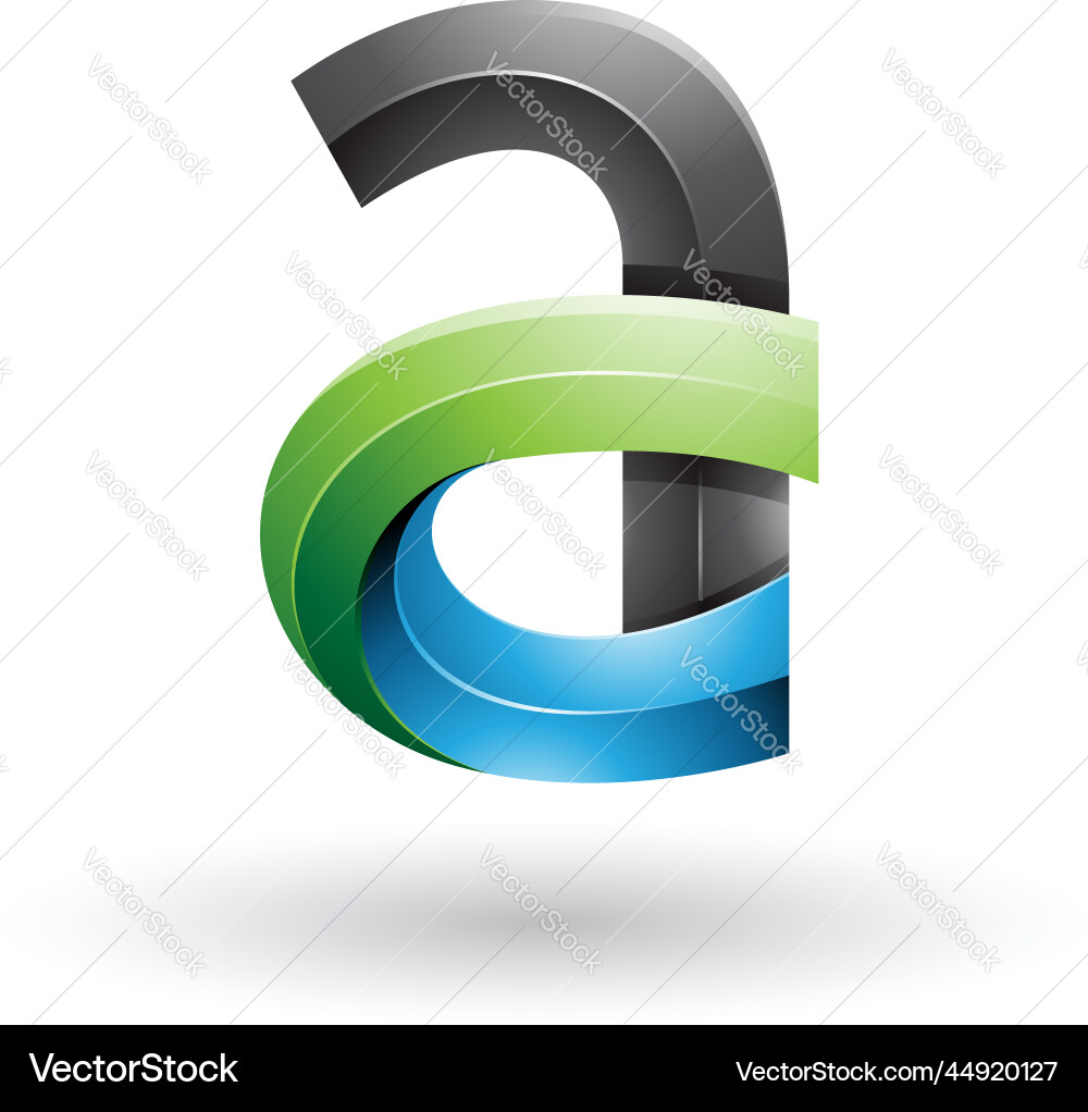 Black and green 3d bold curvy letter Royalty Free Vector
