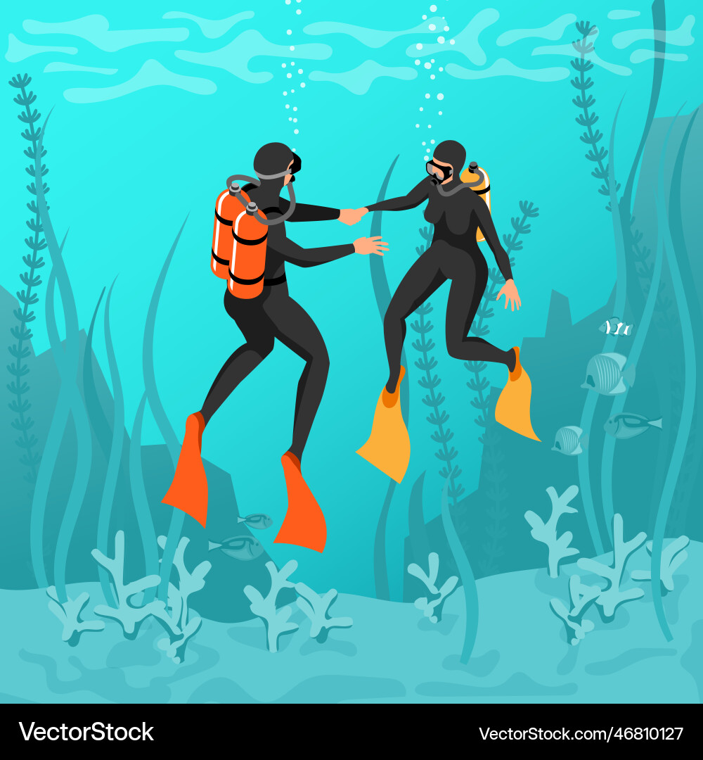 Diving instructor isometric background Royalty Free Vector