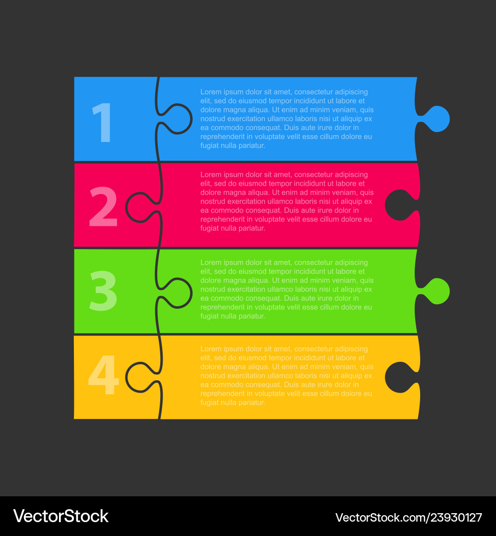 Four piece puzzle infographic four step puzzle Vector Image