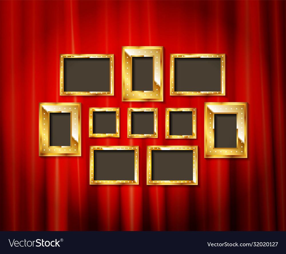 Gold frames with red drapes Royalty Free Vector Image