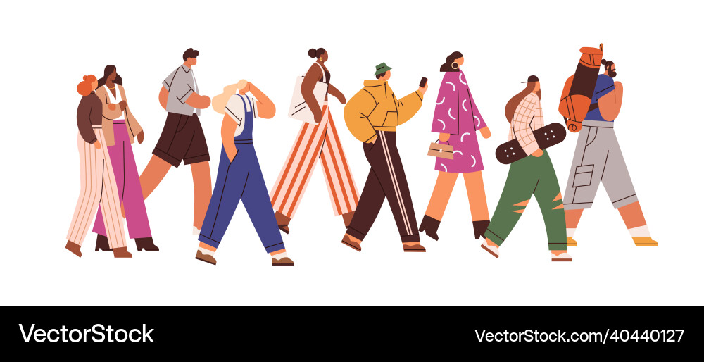 Group of people walk crowd diverse men Royalty Free Vector