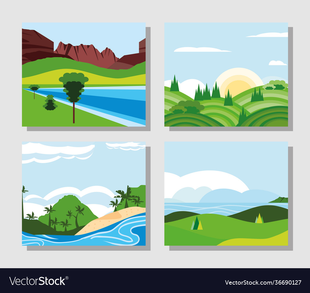 Landscape greenery fields Royalty Free Vector Image