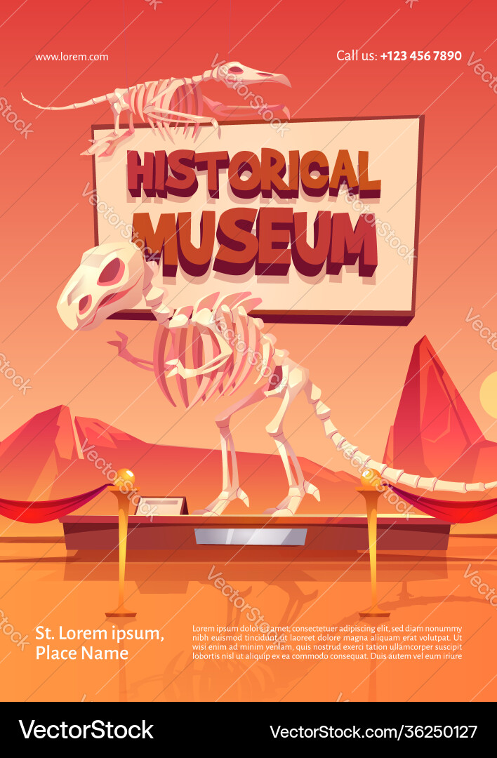 Poster historical museum with dinosaur skeleton Vector Image