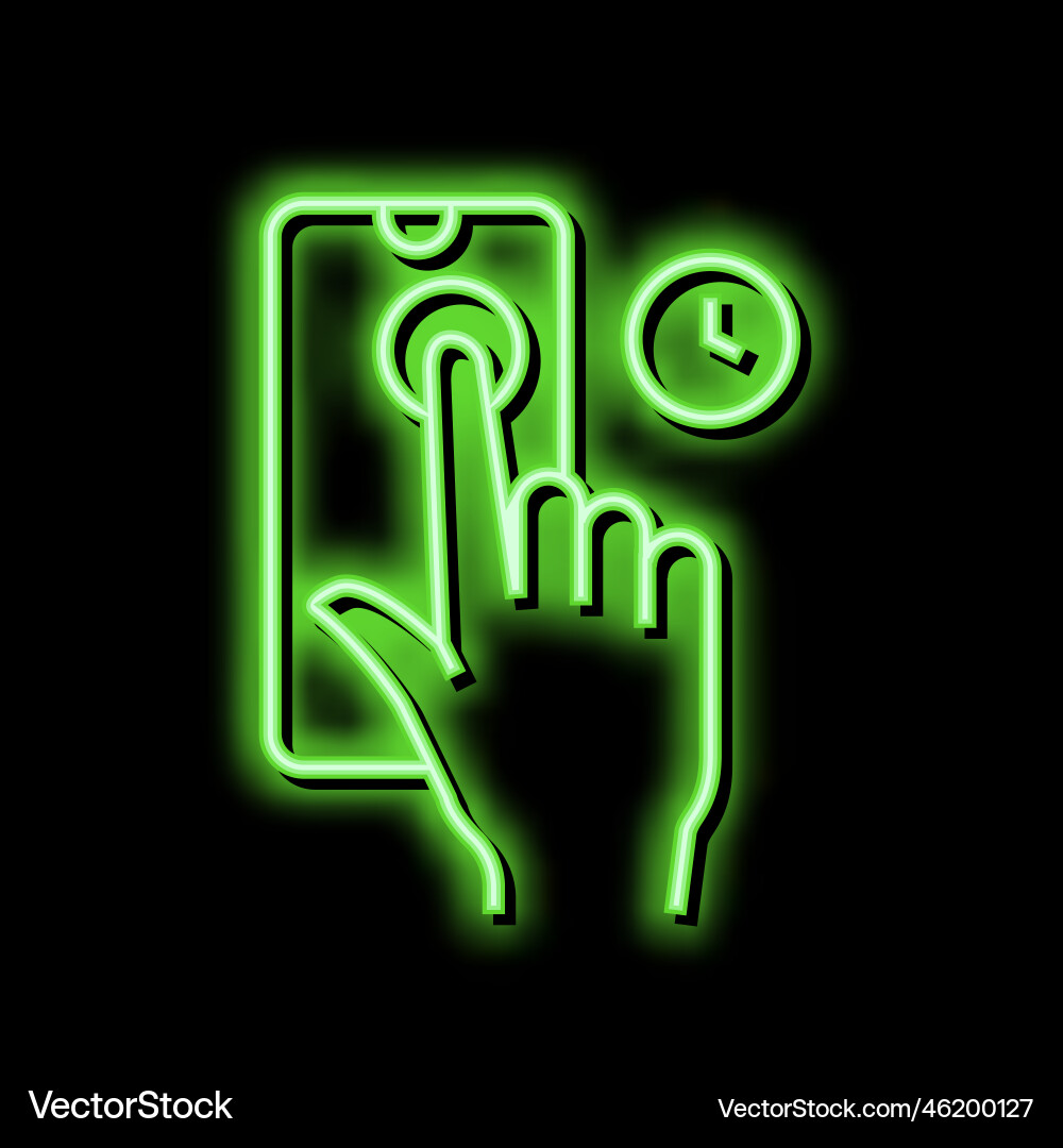 Press and holding phone display neon glow icon Vector Image