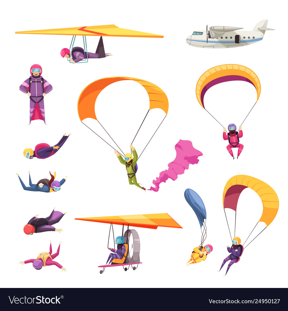 Skydiving flat set Royalty Free Vector Image - VectorStock