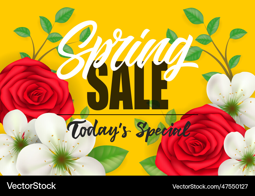 Spring sale poster design with roses Royalty Free Vector
