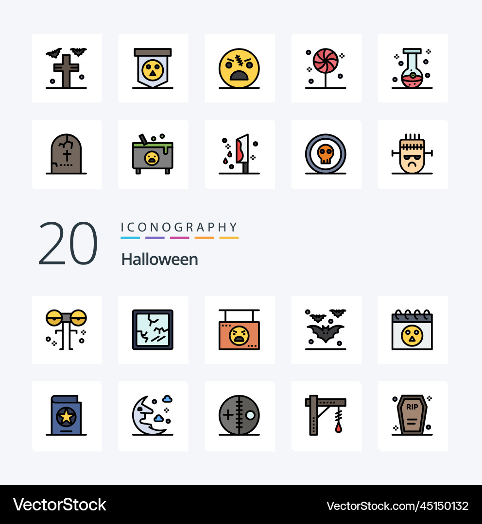 20 halloween line filled color icon pack like Vector Image