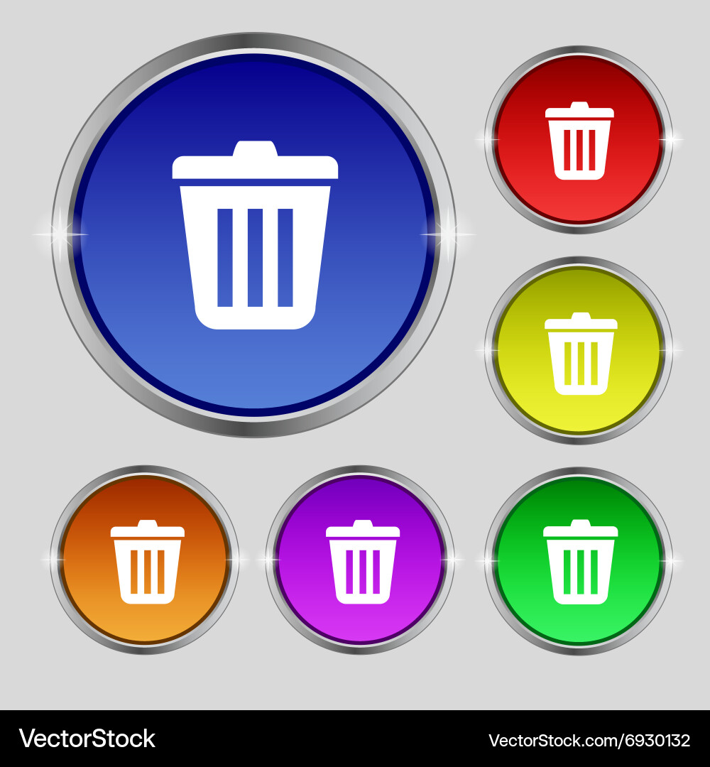 Bin icon sign round symbol on bright colourful Vector Image