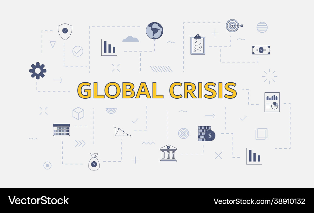 Global crisis concept with icon set big word Vector Image