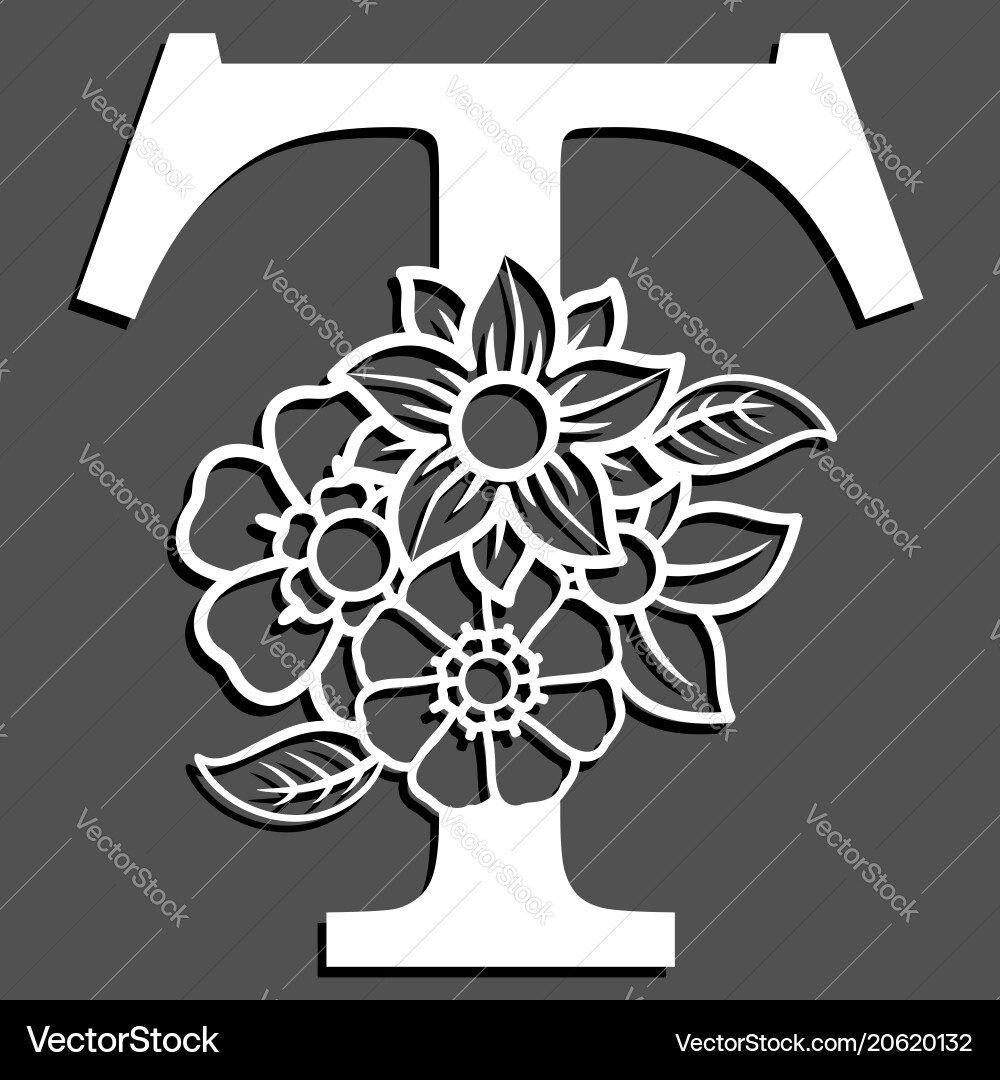 Letter silhouette with flowers letter t Royalty Free Vector