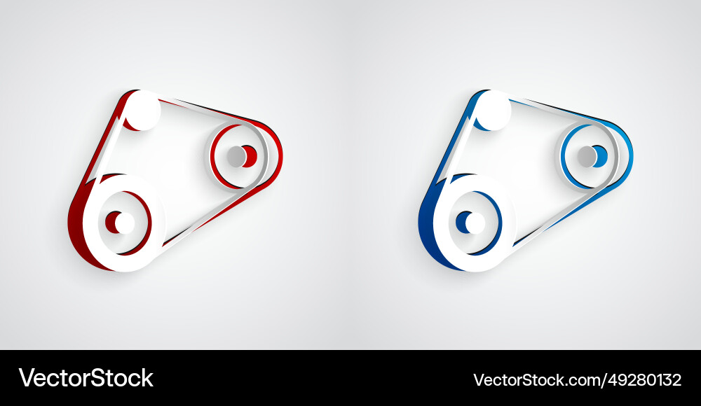 Paper cut timing belt kit icon isolated on grey Vector Image