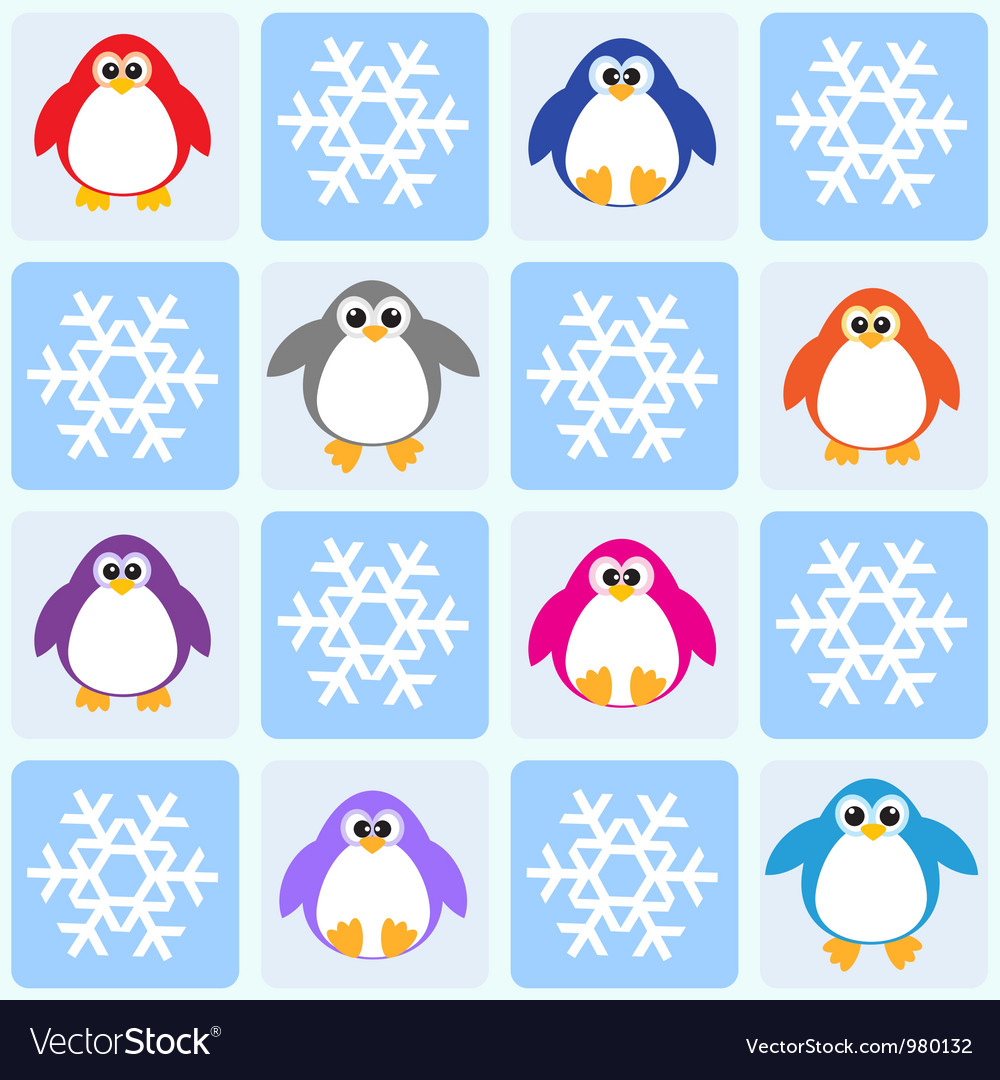 Penguins and snowflakes Royalty Free Vector Image