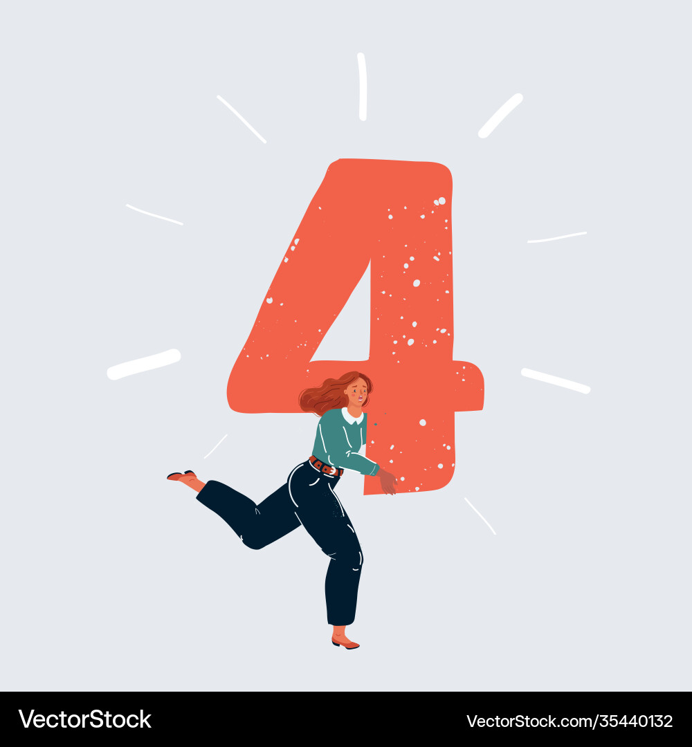 Woman run with big number 4 Royalty Free Vector Image
