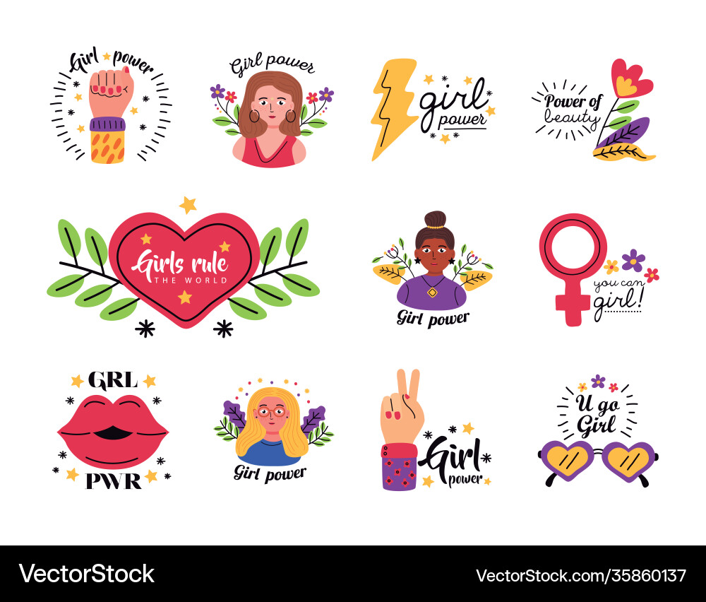 Girl power symbol set design Royalty Free Vector Image