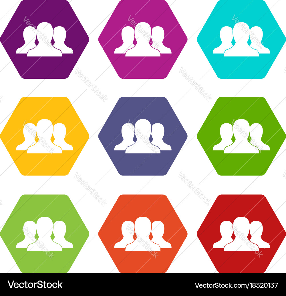 Group people icon set color hexahedron Royalty Free Vector