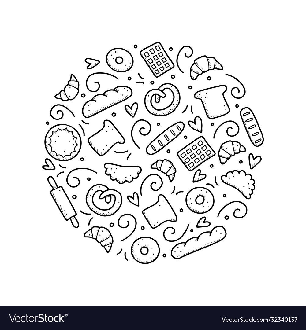 Hand drawn set bakery and baking elements Vector Image