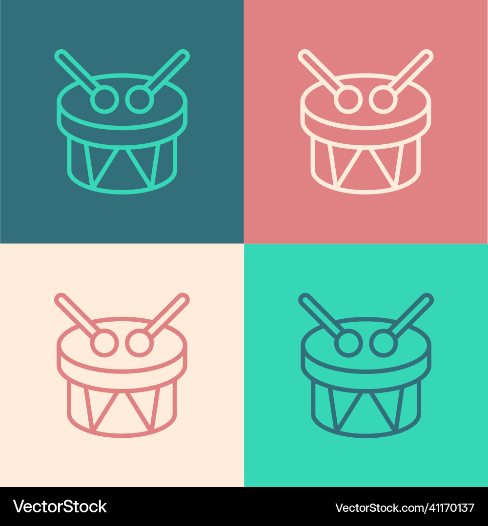 Pop art line musical instrument drum and drum Vector Image