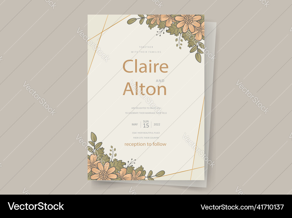 Wedding invitation template with floral outline Vector Image