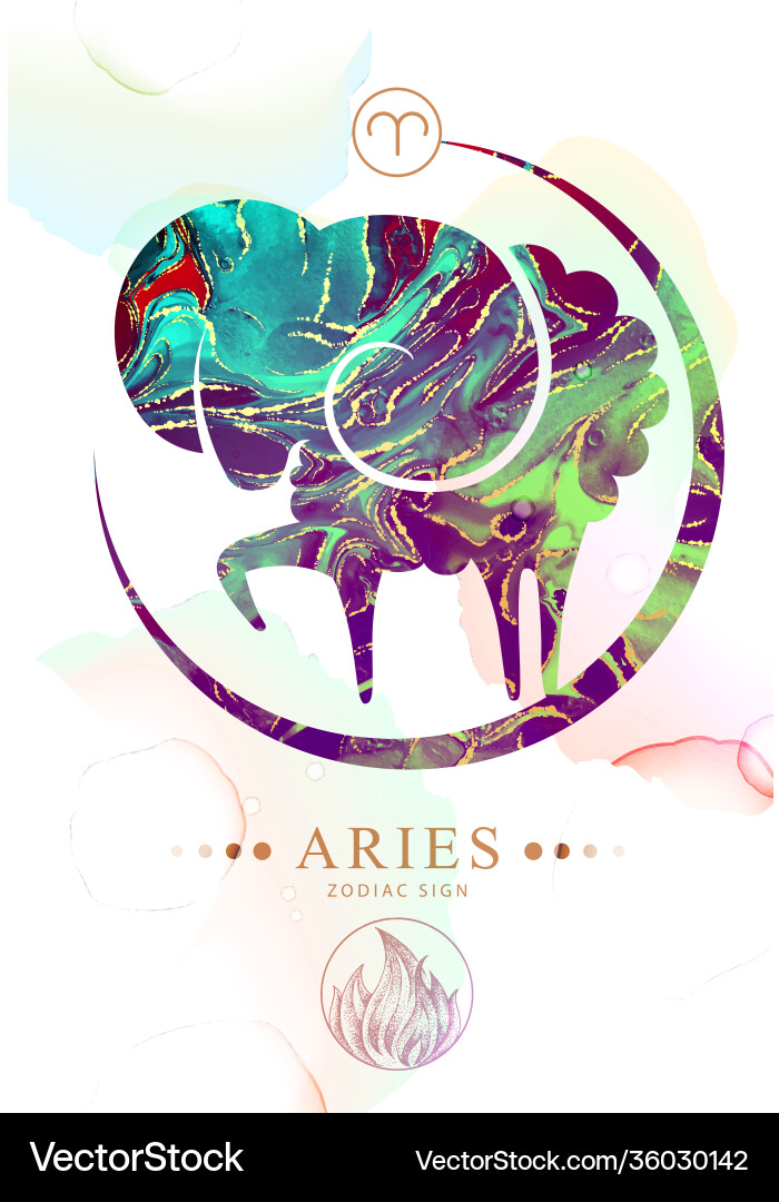 Aries zodiac sign with alcohol ink texture Vector Image