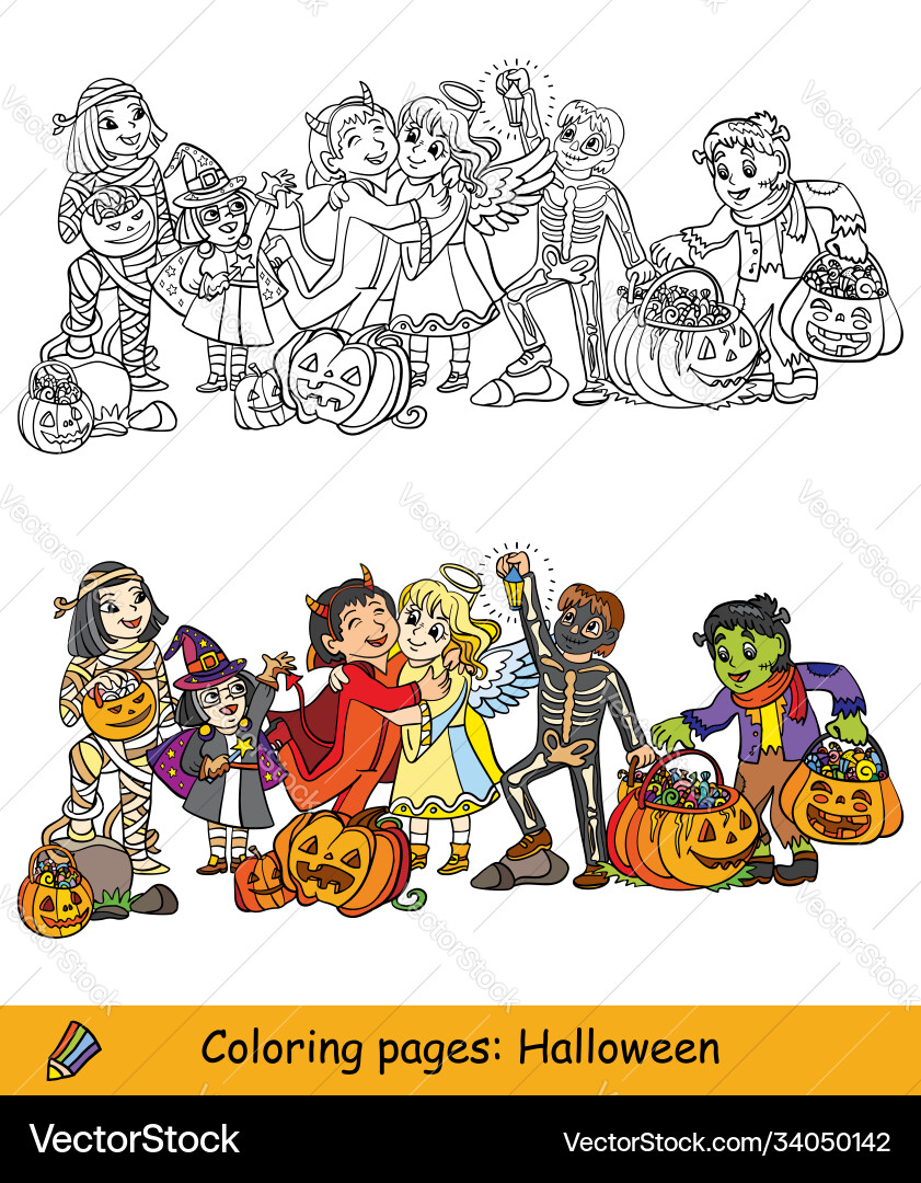 Cartoon halloween party coloring Royalty Free Vector Image