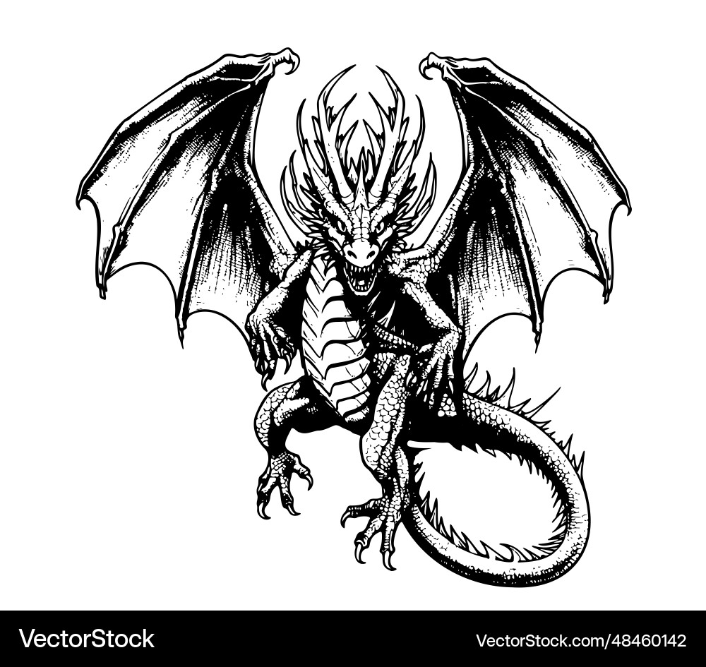 Dragon flying cartoon hand drawn sketch Royalty Free Vector