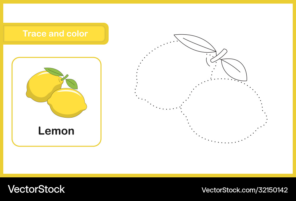 Drawing and vocabulary worksheet trace colour Vector Image