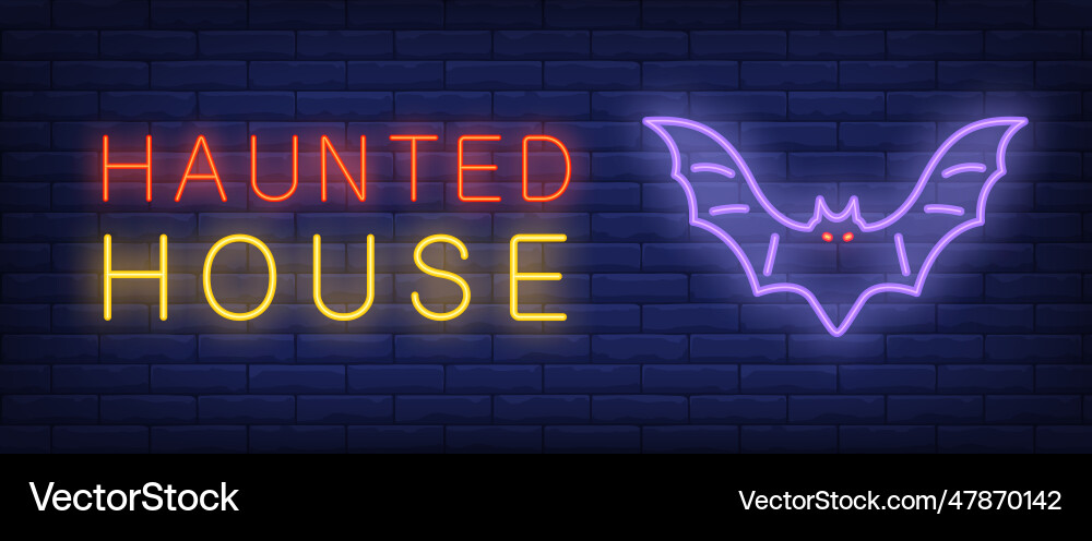 Haunted house neon style banner Royalty Free Vector Image