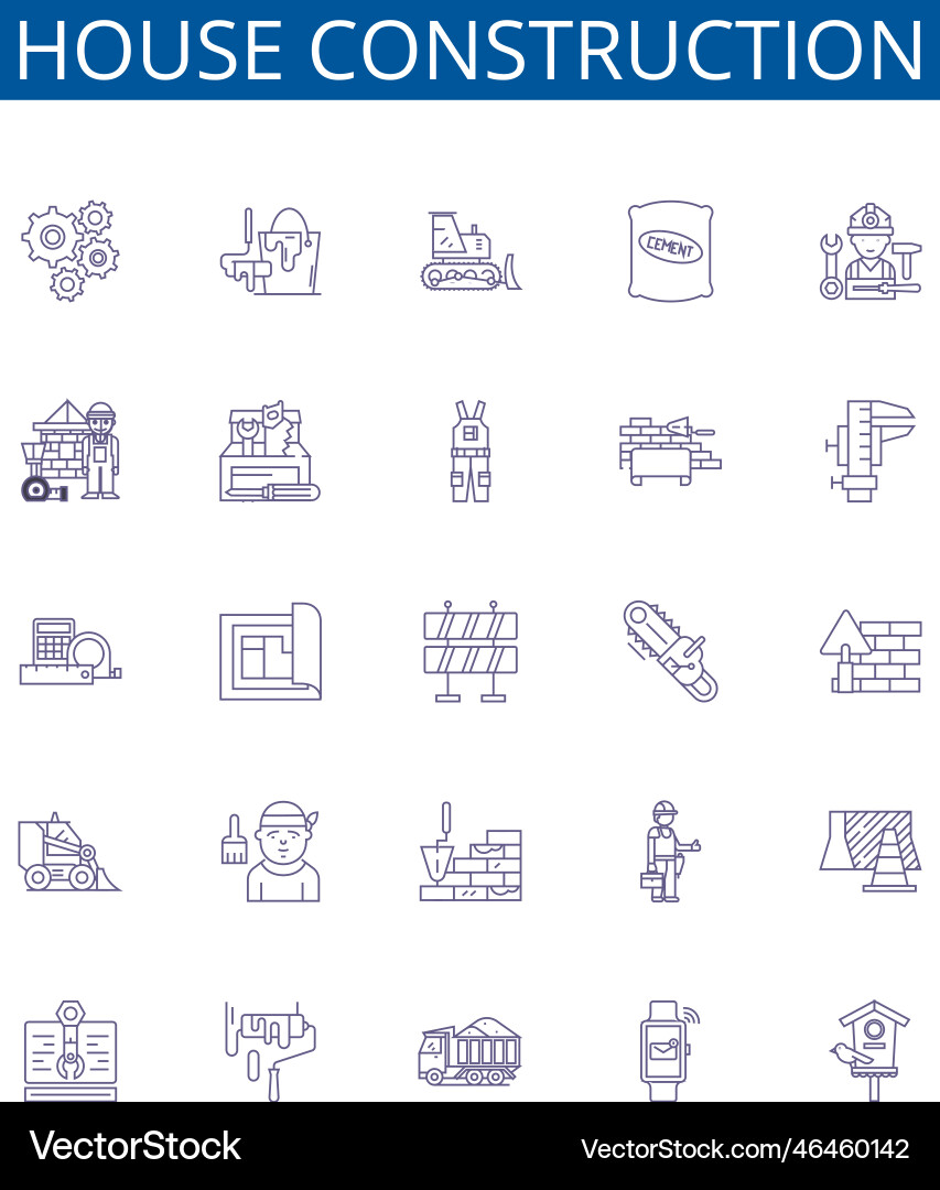 House construction line icons signs set design Vector Image