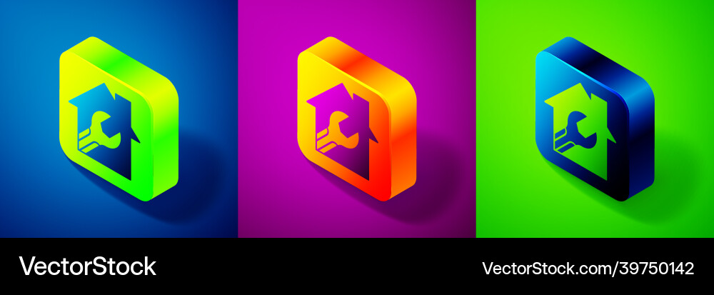 Isometric house or home with wrench spanner icon Vector Image