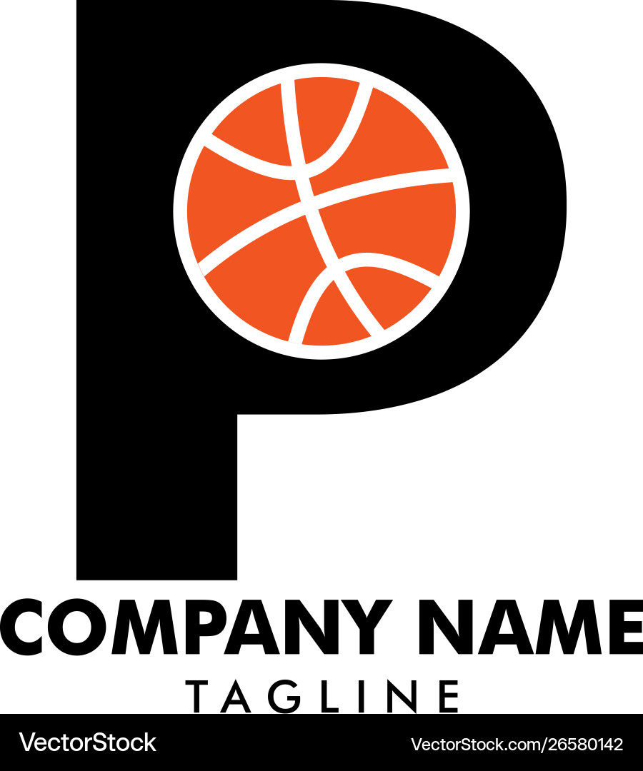 Letter p for basketball logo template Royalty Free Vector