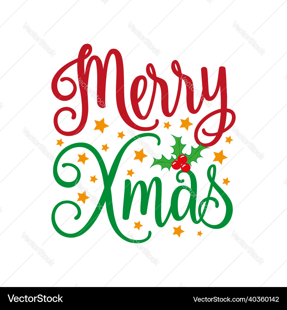 Merry xmas - calligraphy greeting with mistletoe Vector Image