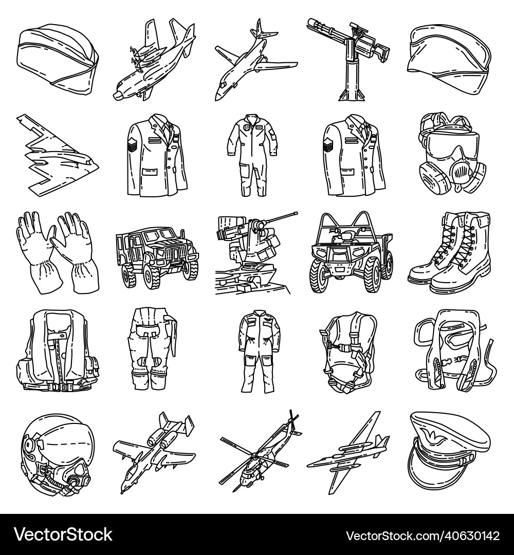 Military and air force equipments set icon Vector Image