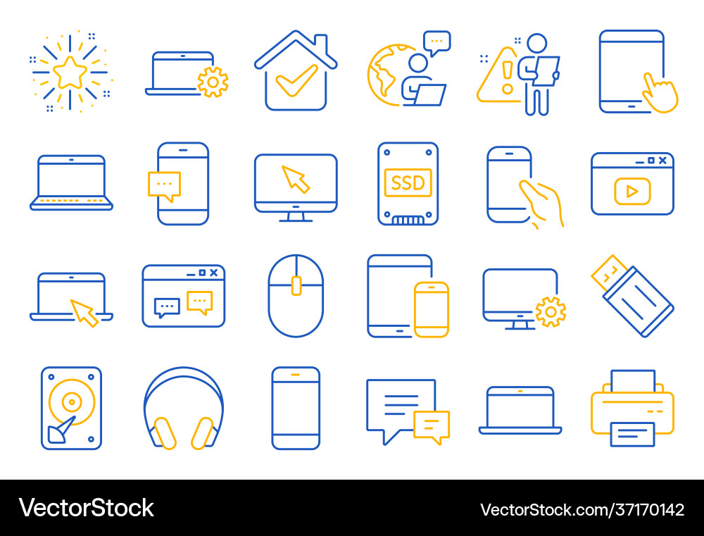Mobile devices line icons laptop ssd and hdd Vector Image