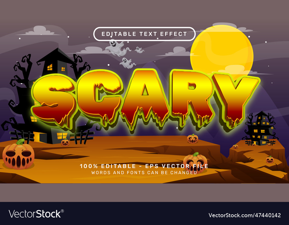 Scary 3d text effect and editable text effect Vector Image