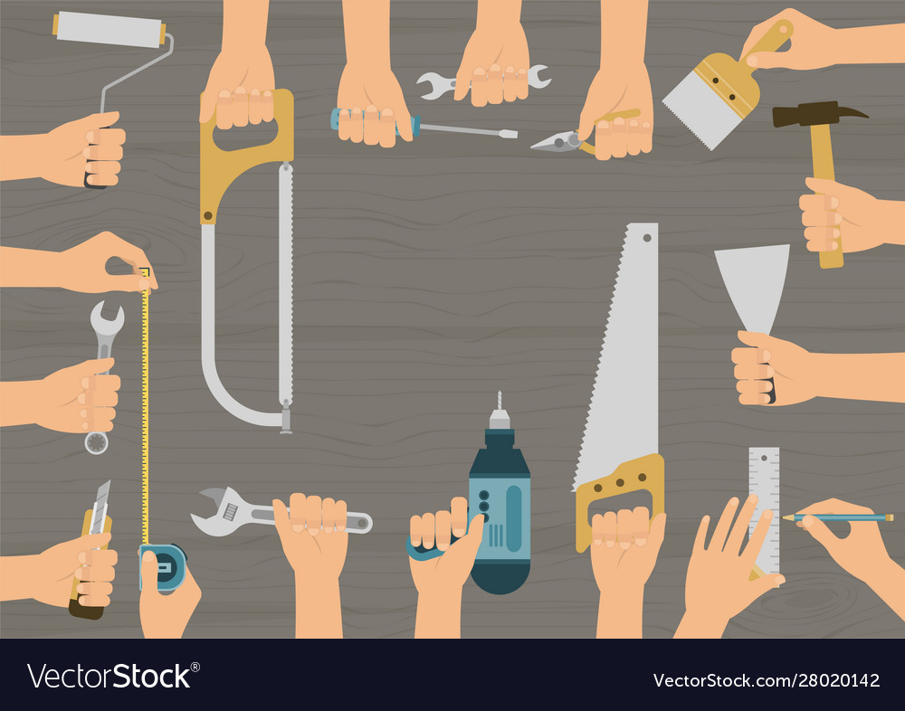Set hands holding diy hand tools Royalty Free Vector Image