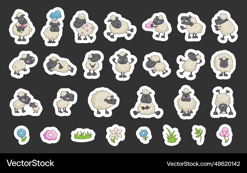 Sheep character cartoon sticker bookmark cute Vector Image