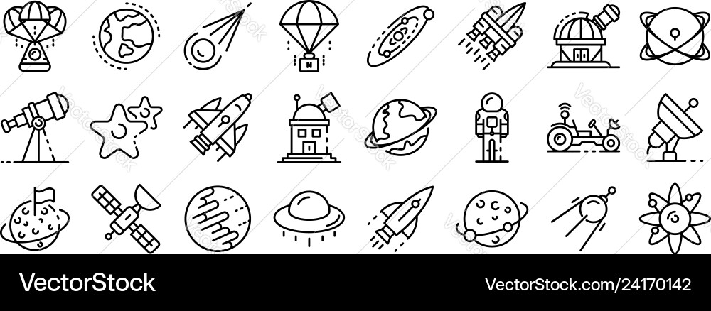 Space research technology icons set outline style Vector Image