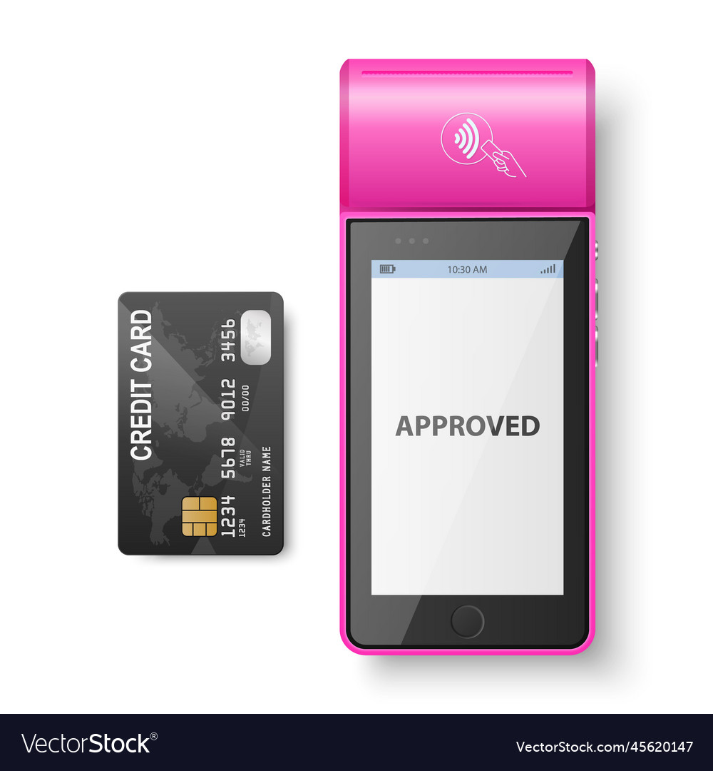 3d red nfc payment machine with approved Vector Image