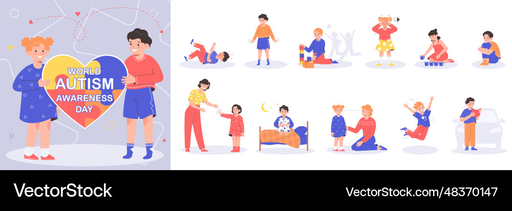 Autism composition set Royalty Free Vector Image
