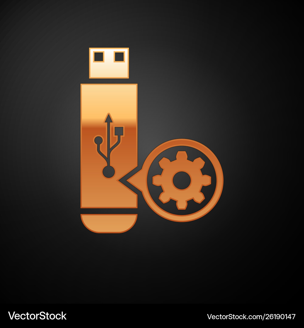 Gold usb flash drive and gear icon isolated Vector Image