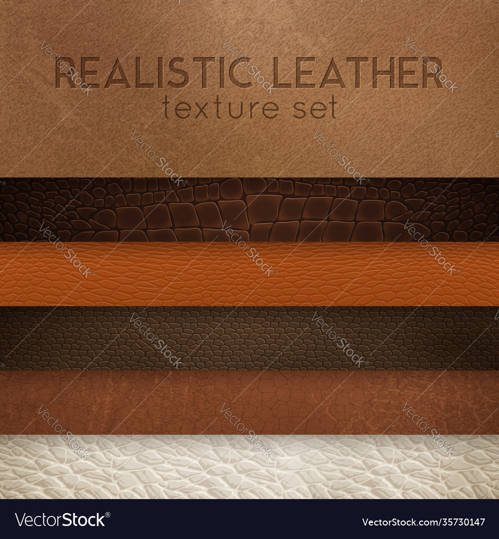 Leather texture realistic samples set Royalty Free Vector