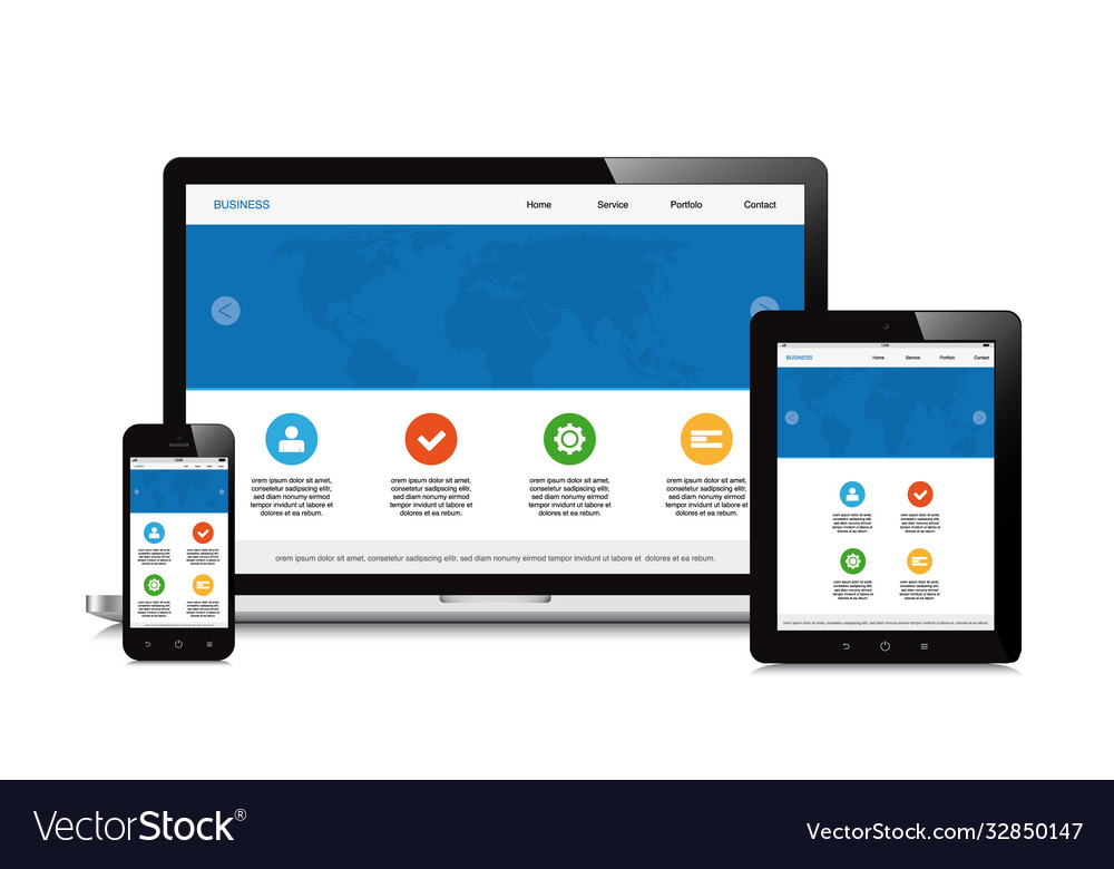 Mobile tablet and laptop responsive webdesign Vector Image