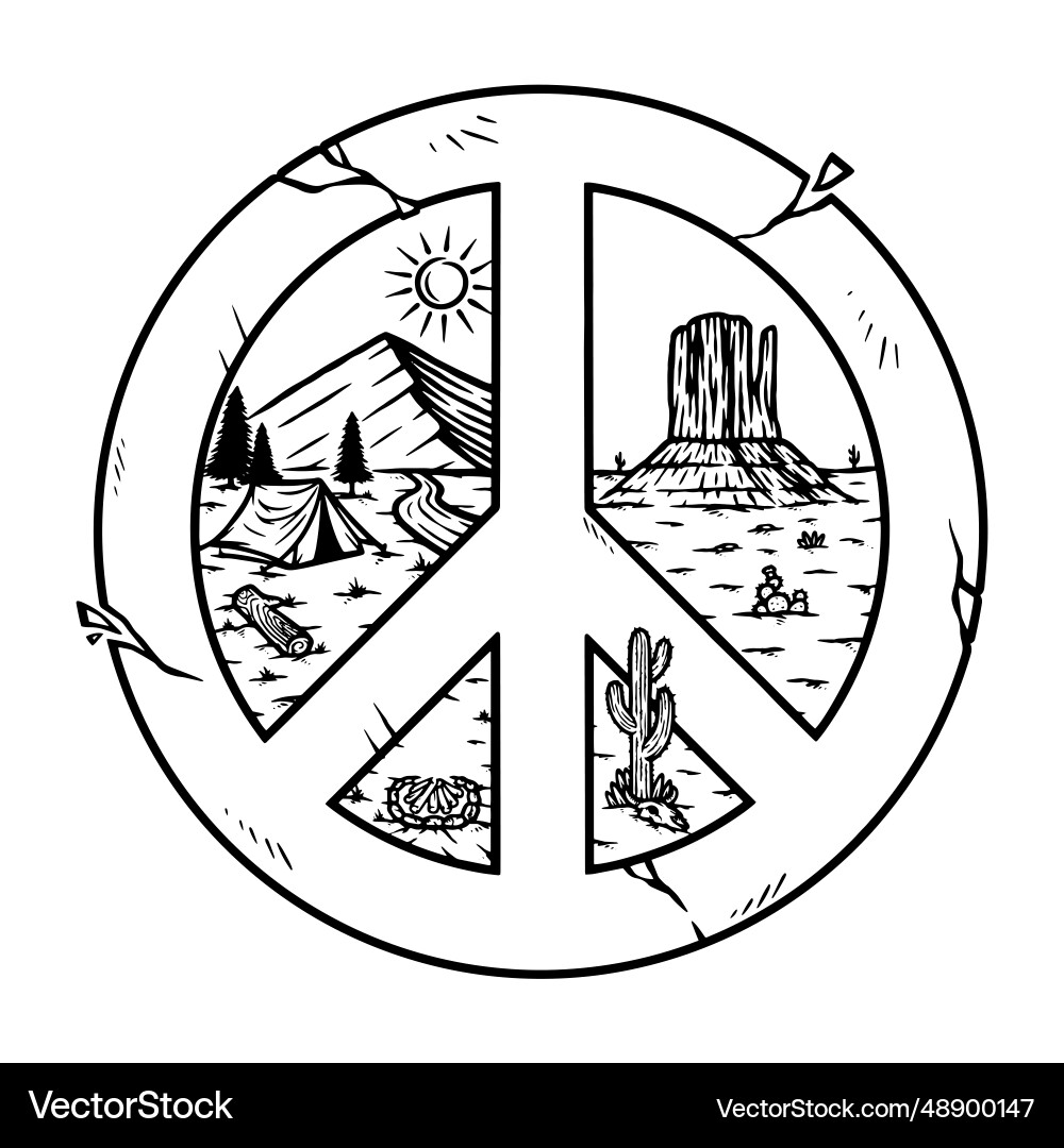 Mountain and desert with peace symbols Royalty Free Vector