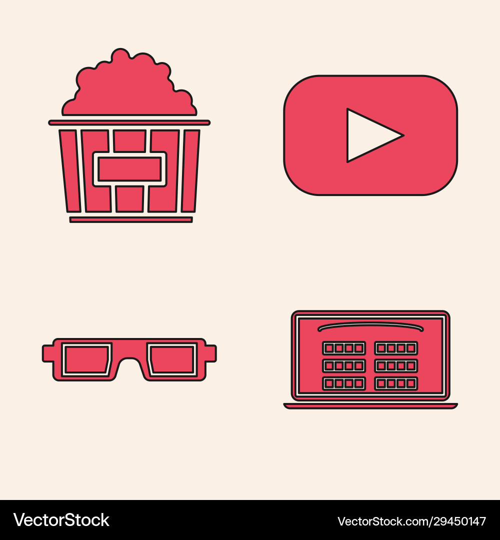 Set buy cinema ticket online popcorn Royalty Free Vector