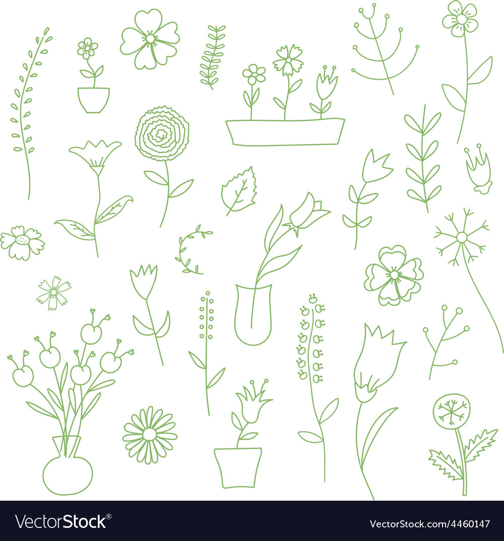 Set of spring plants and flowers hand-drawn Vector Image